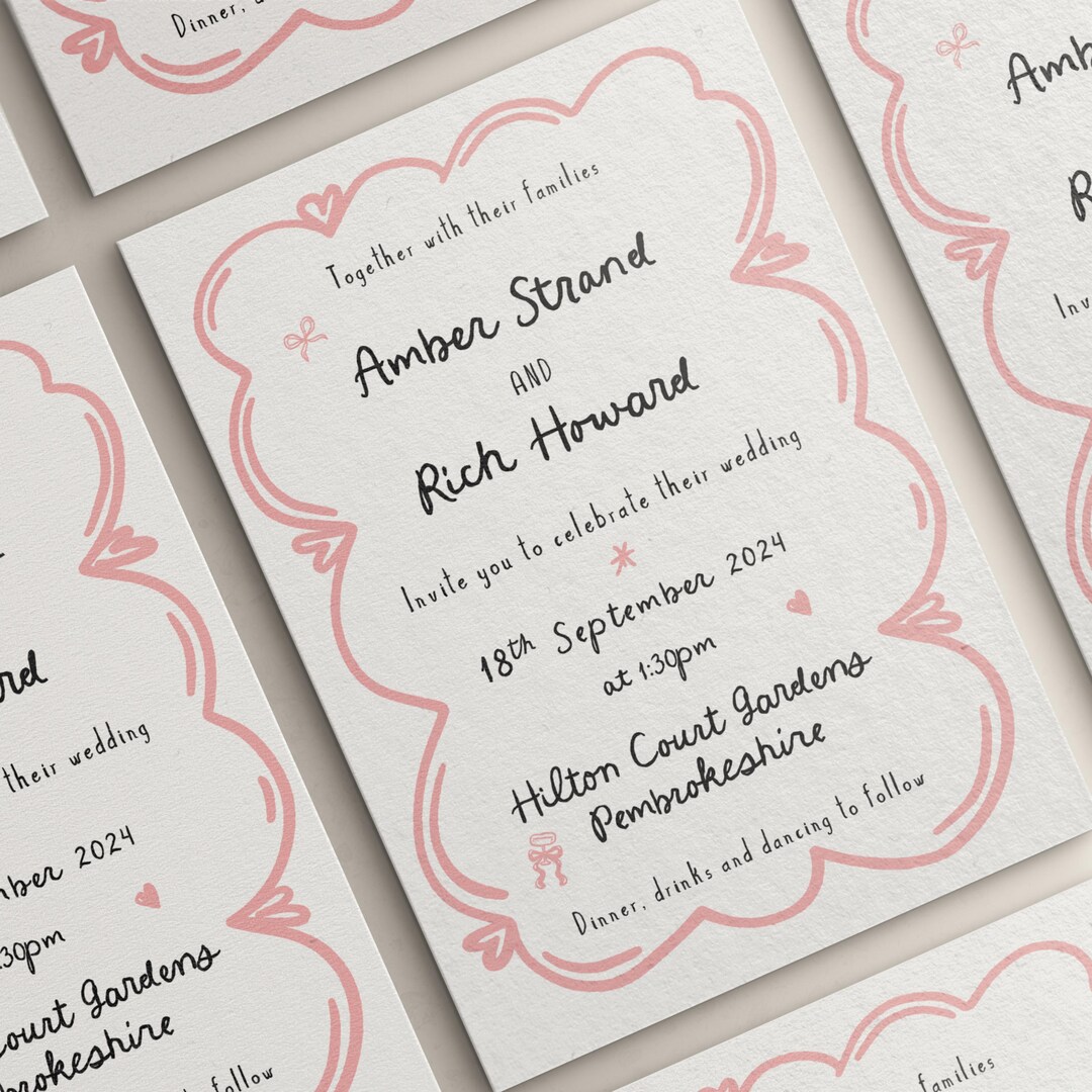 Hand-drawn Wedding Invitations: Funky Colorful Double Sided Invites - Etsy
