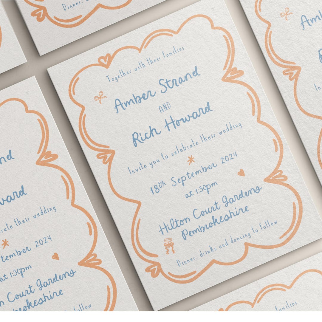 Wedding Invites, Hand Drawn Style Illustrations, Funky, Colourful ...