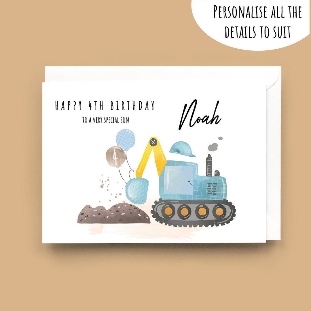Personalised Diggers Birthday Card, Any Age, 1st, 2nd, 3rd,4th, 5th ...