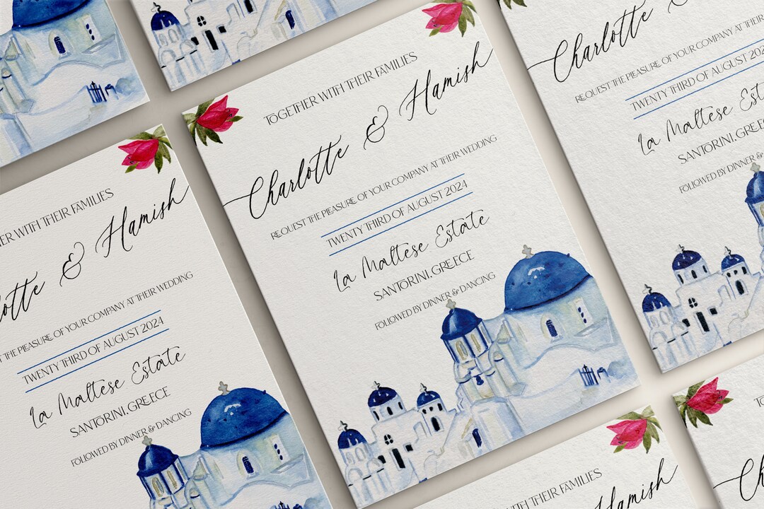 Wedding Invitation Santorini Design, Destination Wedding Stationery ...