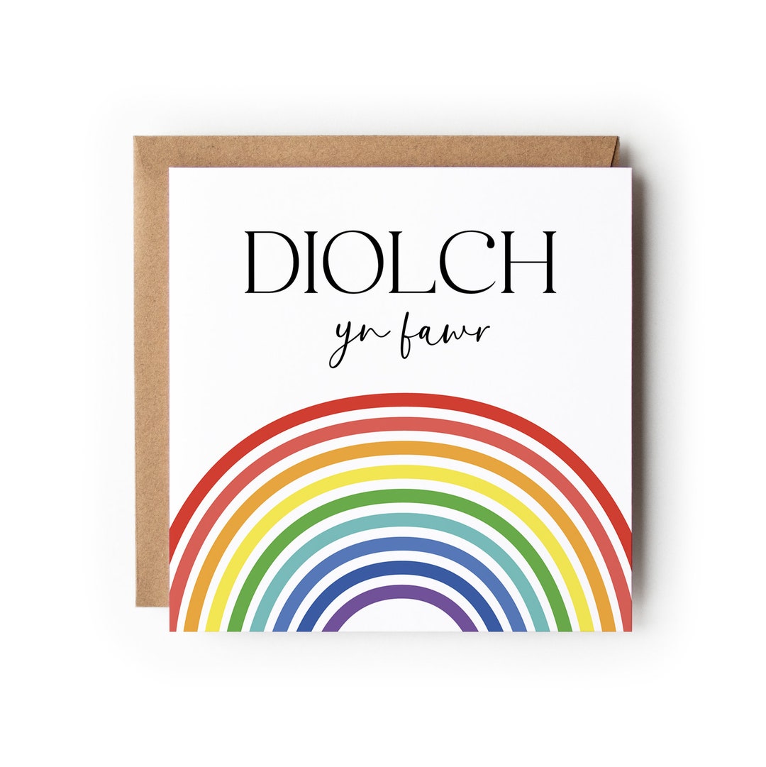 Welsh Thank You Card: Bright Rainbow Design, Cardiau Cymraeg - Etsy