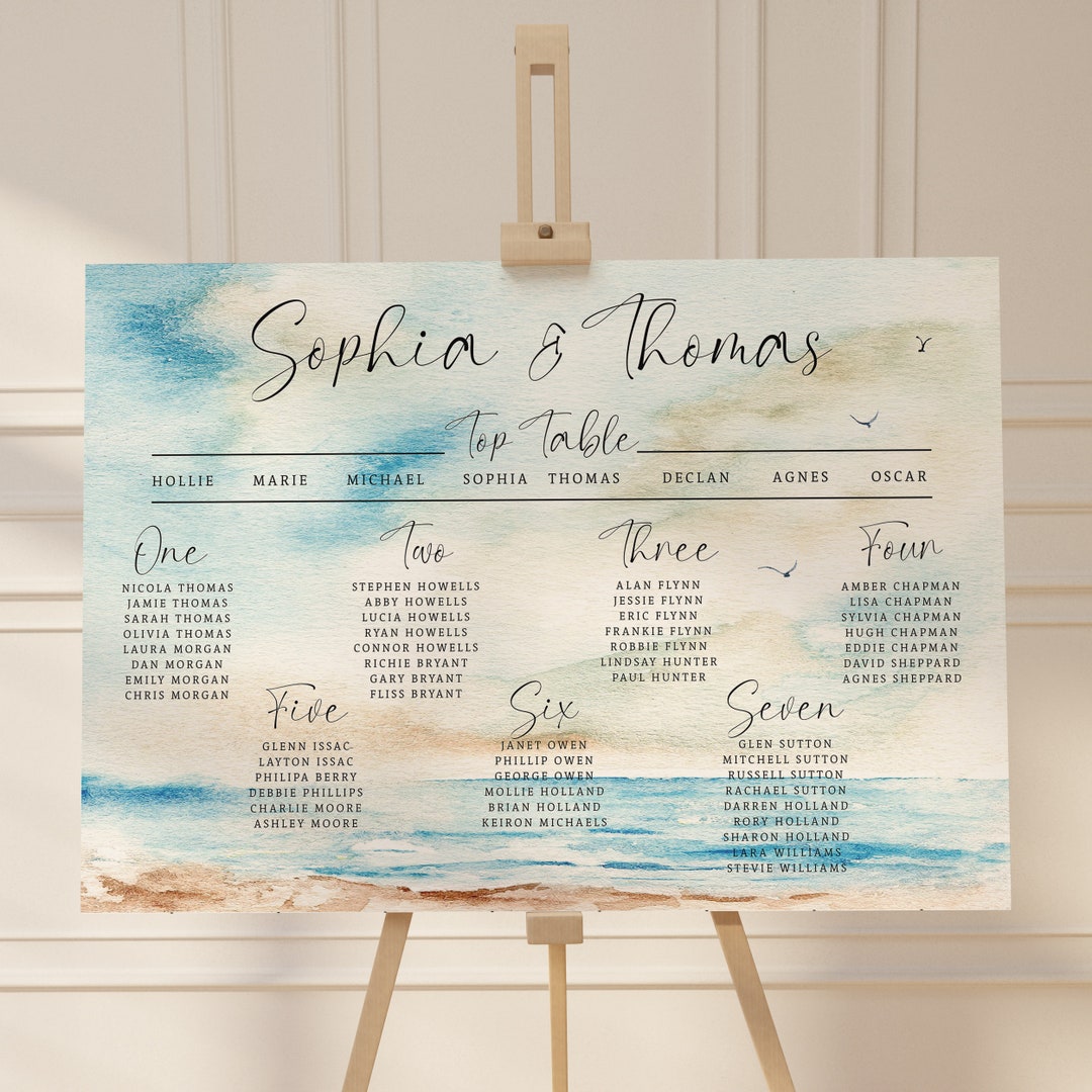 Seascape Wedding Table Plan: Beach Watercolour Design - Etsy UK