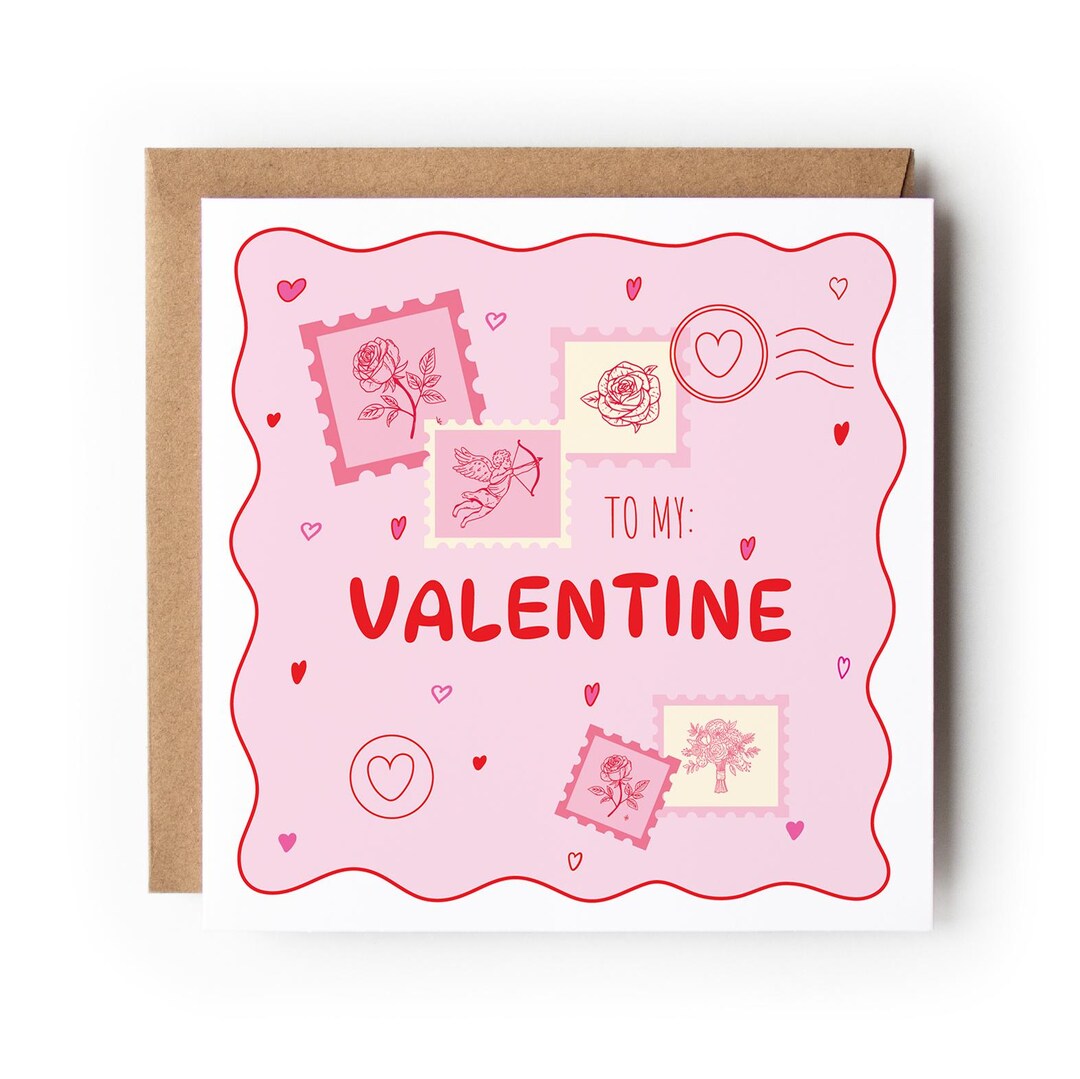Valentine Card Pink Postage Stamp Love Card - Etsy