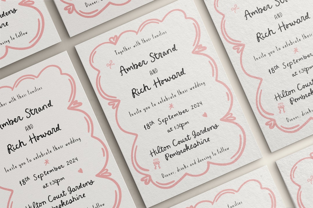 Wedding Invites, Hand Drawn Scribble Illustrations, Funky, Colourful ...