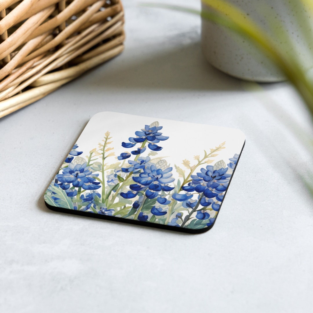 Bluebonnet Pressed Flower Coaster Texas Bluebonnet Flower Designed Cork ...
