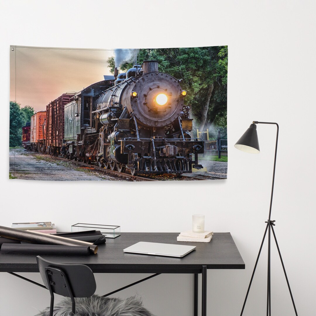 Steam Train Art Wall Flag Banner Steam Locomotive Fabric Flag Banner ...