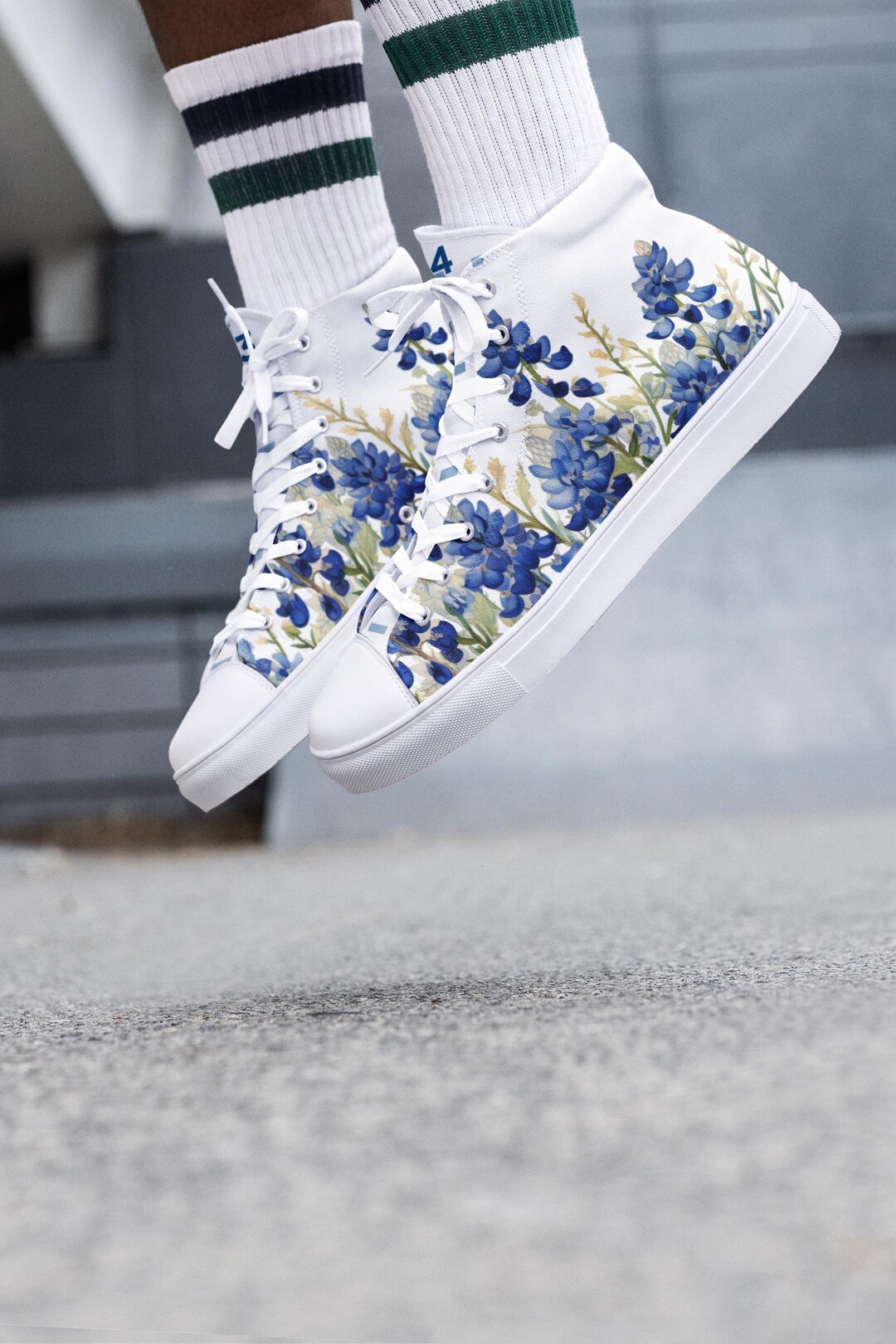 Women’s High Top Canvas Shoes Pressed Bluebonnet Floral Design Texas ...
