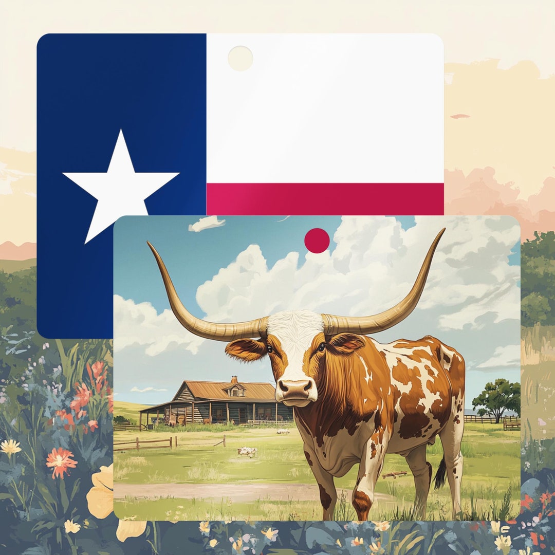 Texas Flag Metal Ornament With Longhorn and Ranch Scene Square Texas ...
