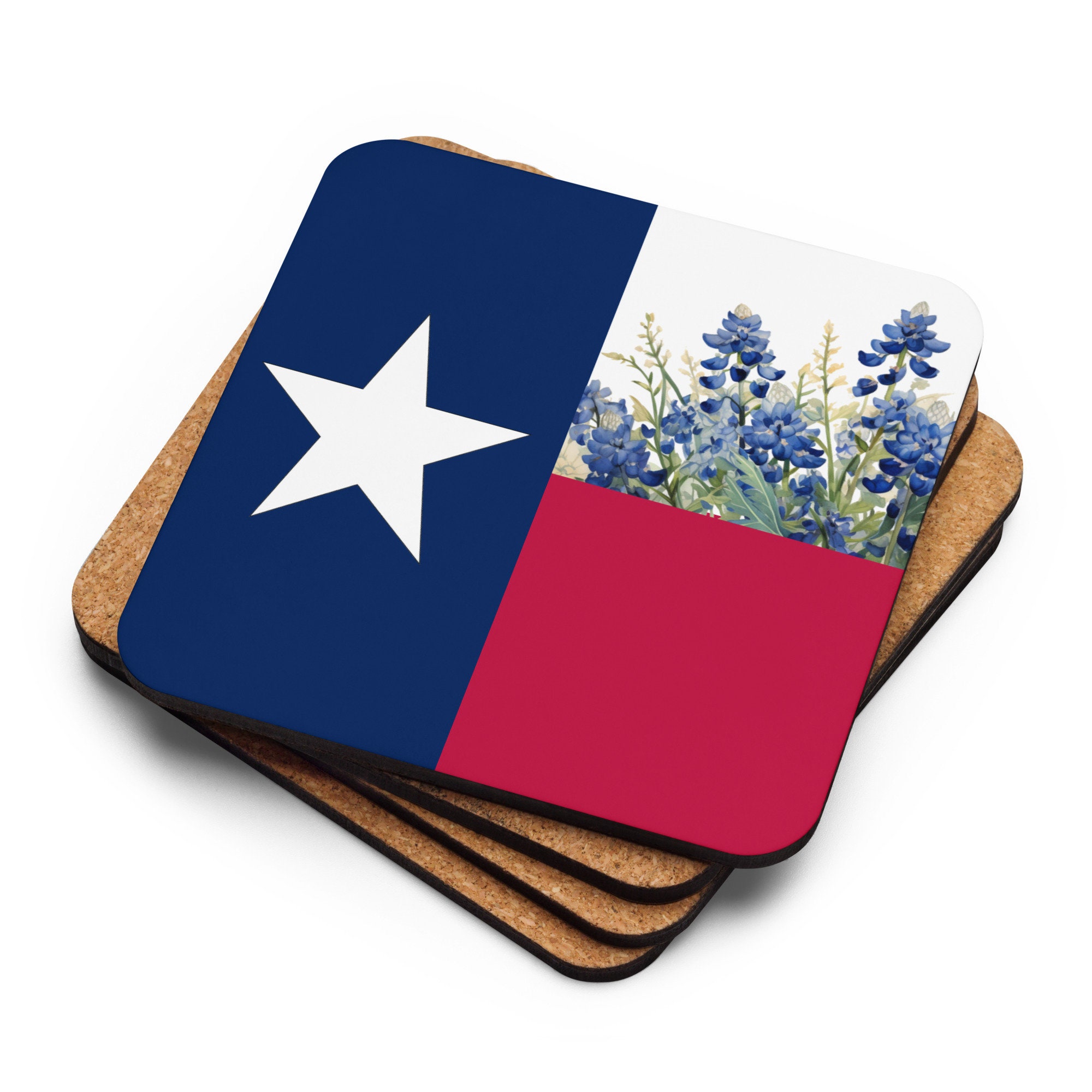 Texas Lone Star Flag With Bluebonnets Cork Backed Coaster Perfect Texas ...