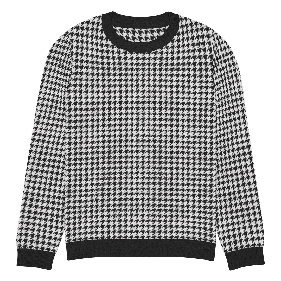 Small Print Houndstooth Sweater Classic Black and White Pattern Unisex Cozy, Stylish, and ...