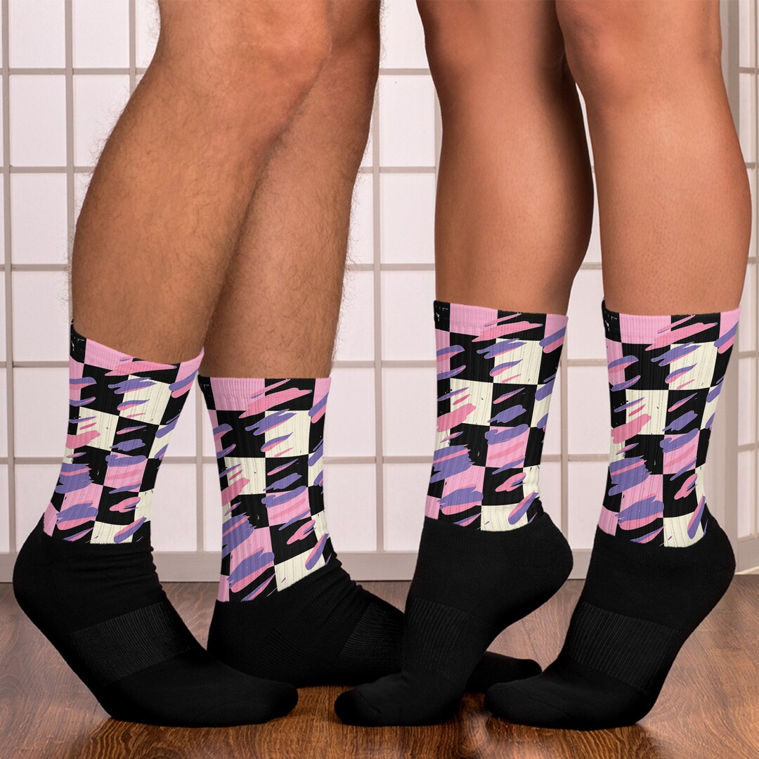 80s Checker Design Black Footed Socks for Men & Women Retro 80s ...
