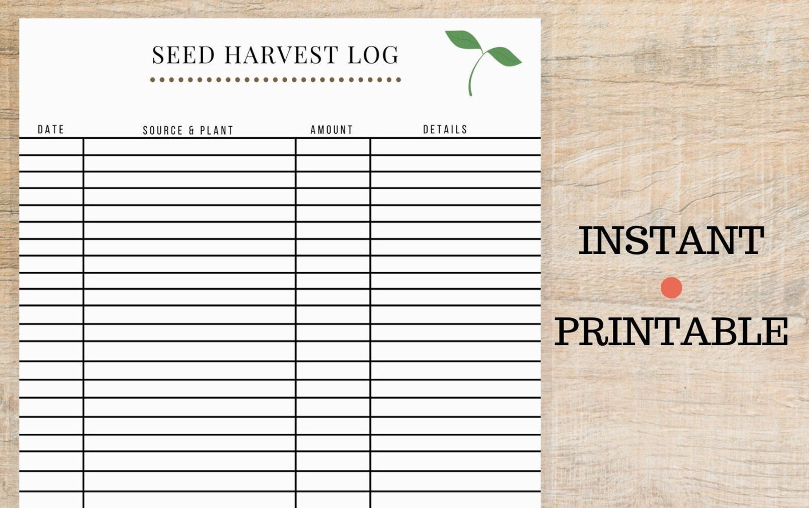 Garden Seed Harvest Collection Printable Log Sheet for - Etsy