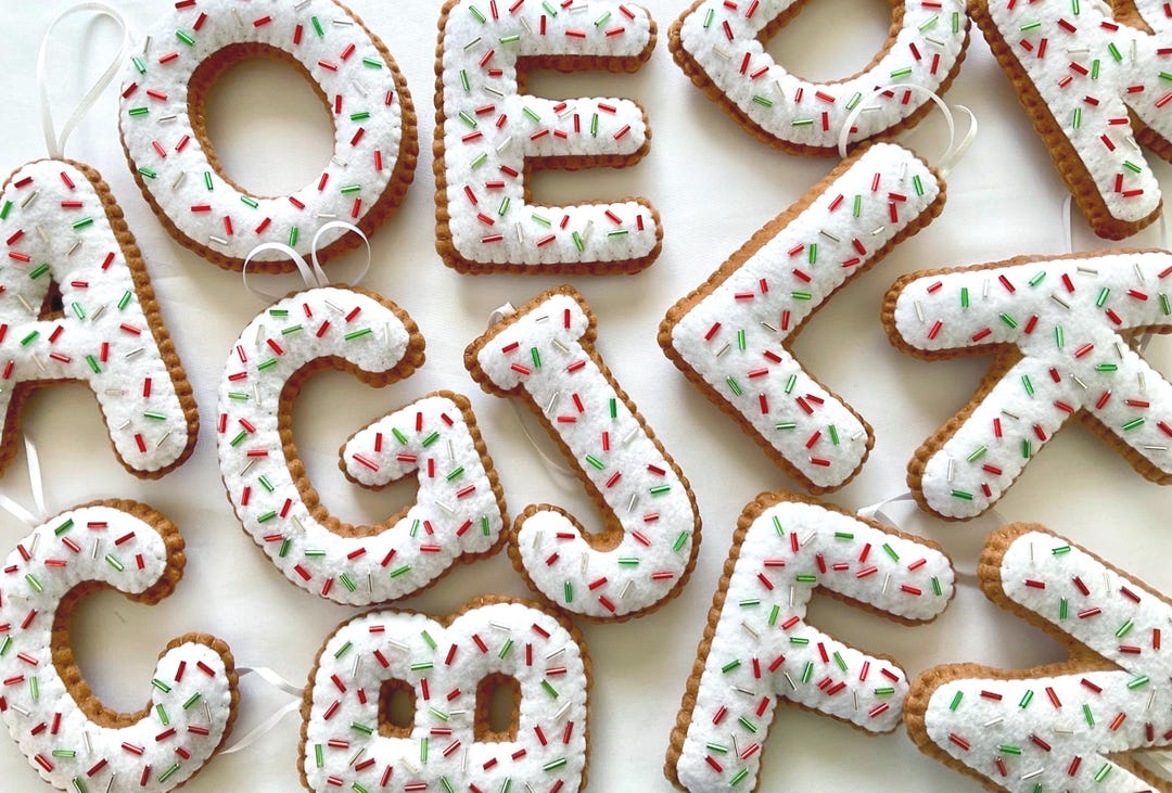 Alphabet & Number Sugar Cookie Felt Ornaments | Holiday Christmas Decor ...