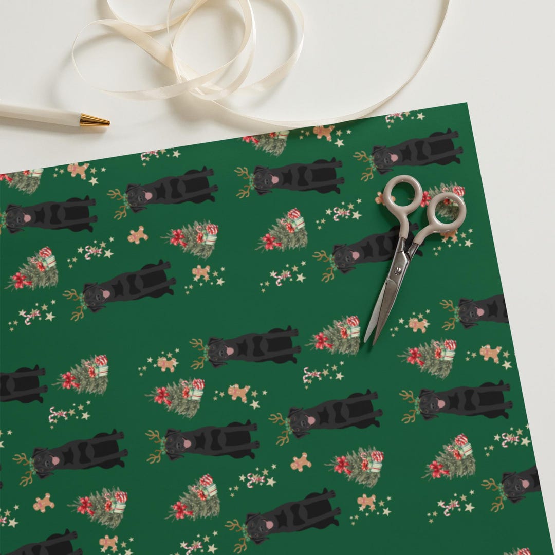 Christmas Black Labrador Wrapping Paper Sheets, Labrador Xmas Gift ...