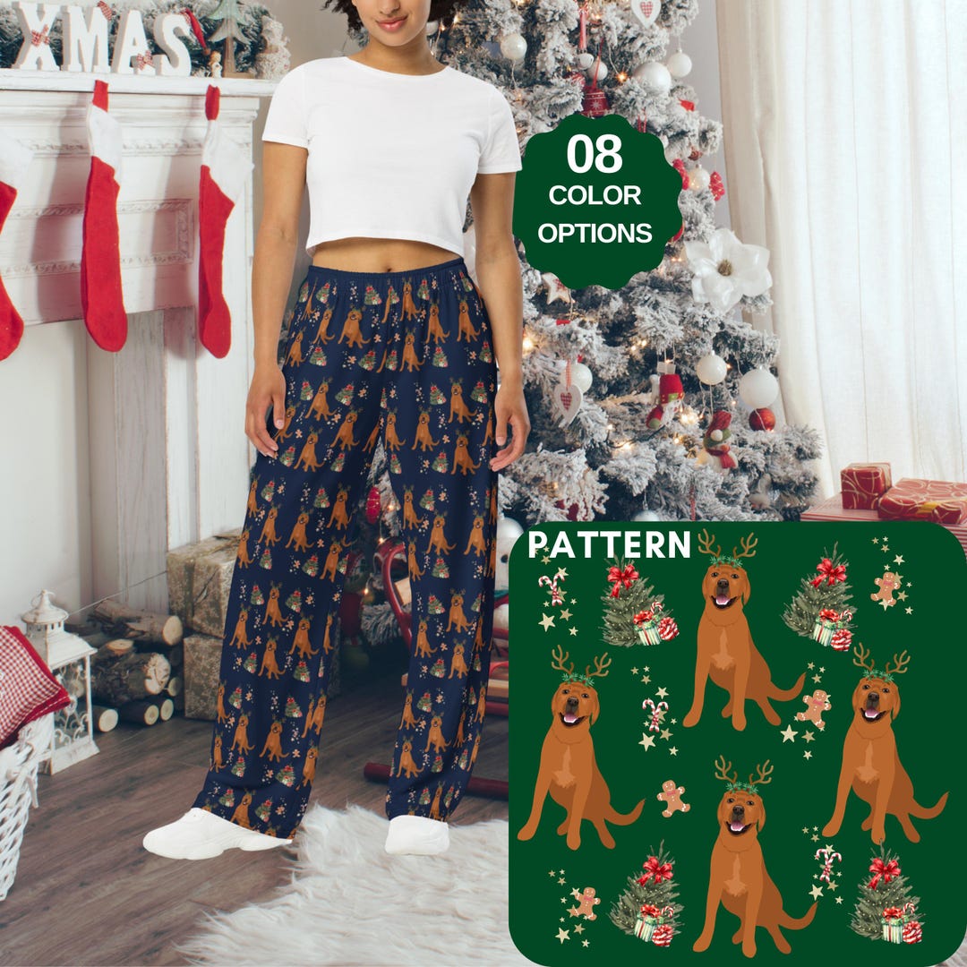 Christmas Red Fox Labrador Pajama Pants: Unisex Wide Leg Lab Pjs - Etsy