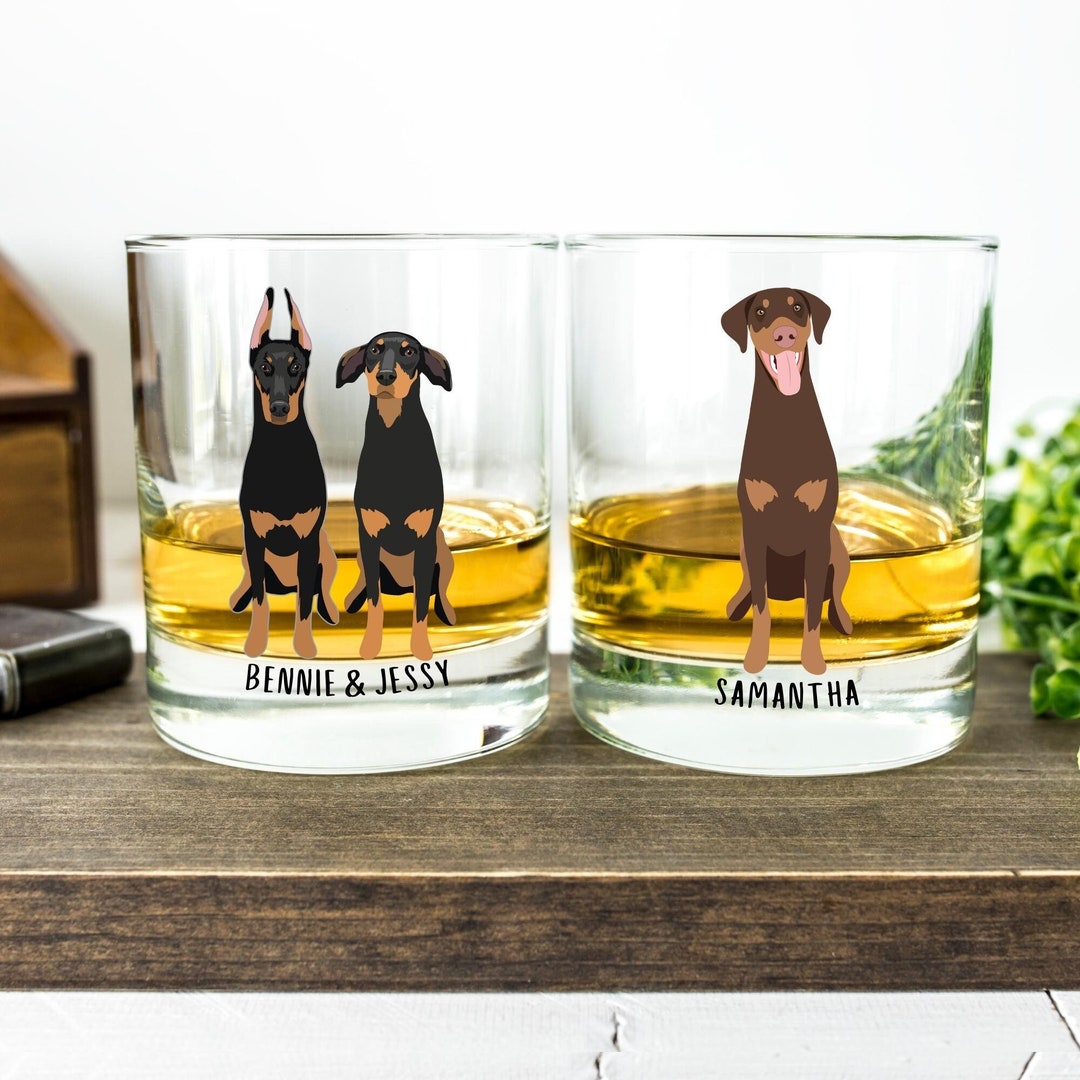 Doberman Dad Gift, Whiskey Glass, Doberman Gifts, Doberman Mom, Doberman Puppy, Brown Doberman ...