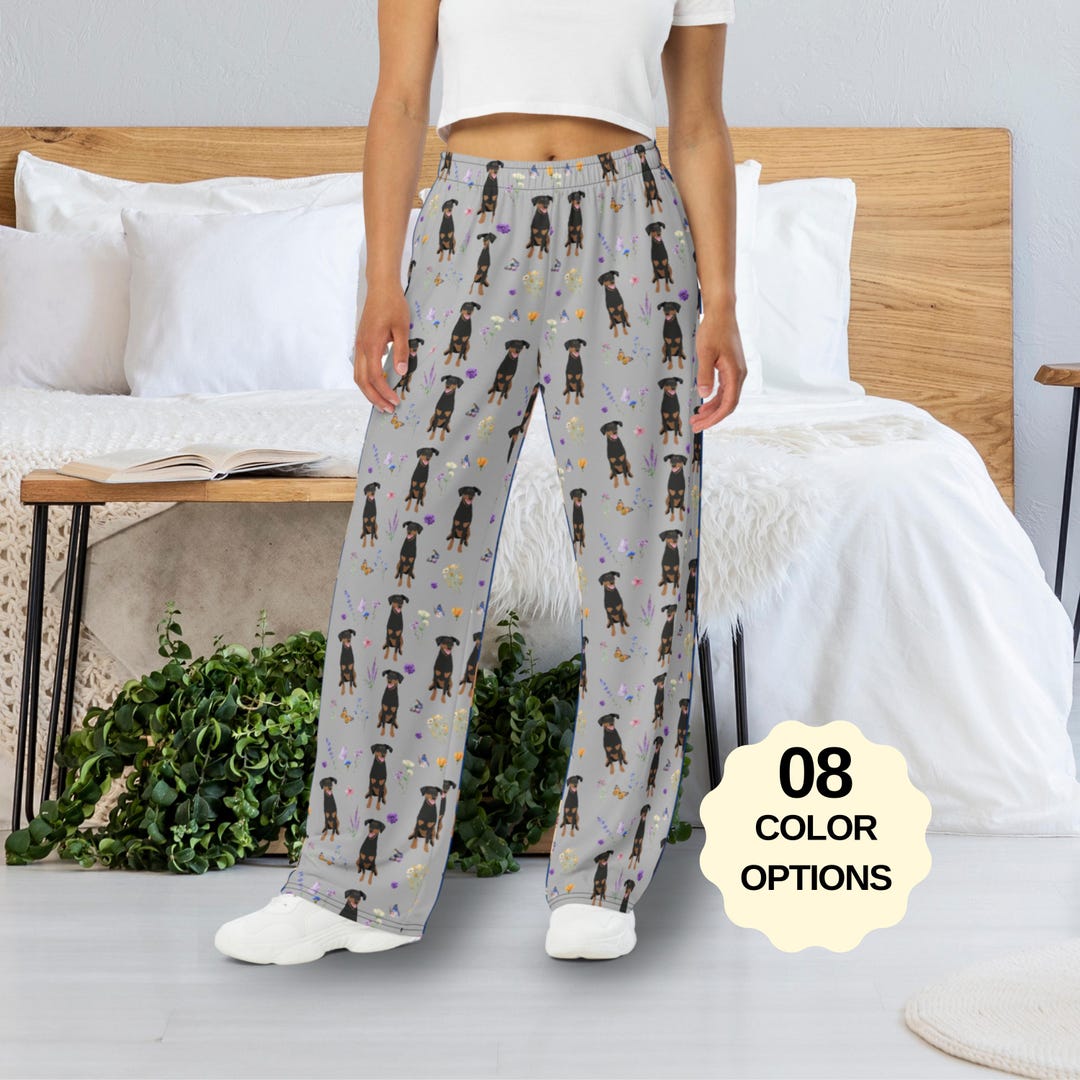 Cottagecore Doberman Pajama Pants, Wide Leg Unisex Doberman Pants ...