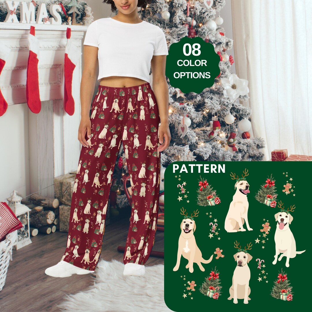 Christmas Yellow Labrador Pajama Pants: Unisex Wide Leg Dog Pjs - Etsy