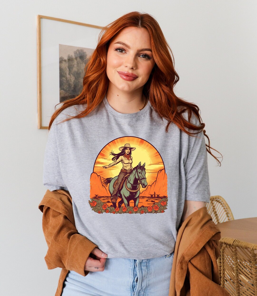 Western Cowgirl T-shirt, Desert Sunset Cowgirl Tee, Retro Long Live ...
