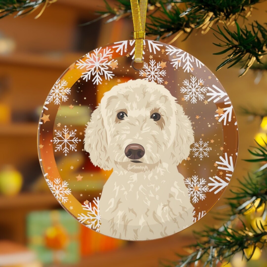 Cream Goldendoodle Ornament, Glass, Dogs First Christmas, Dog Ornament ...