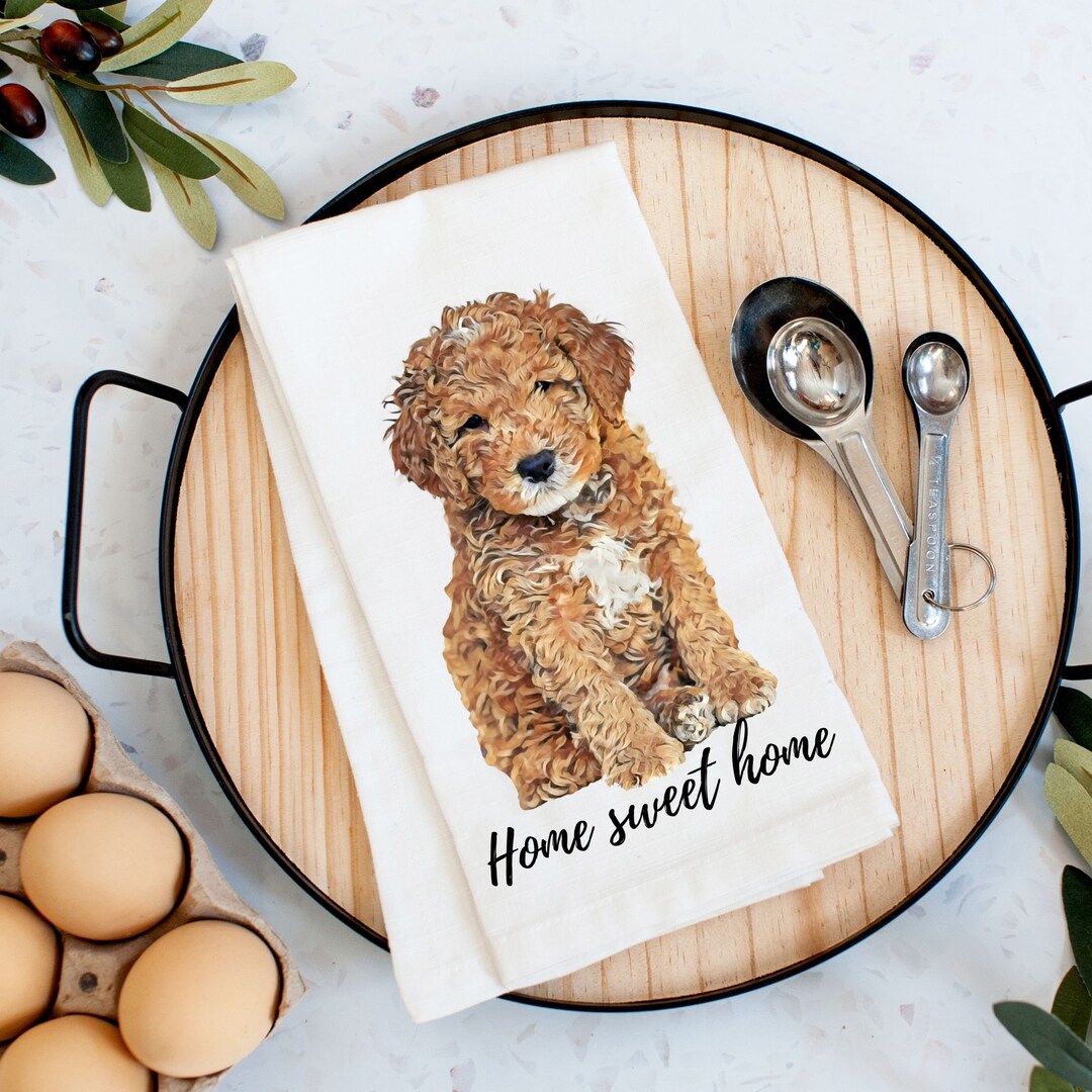 Puppy Goldendoodle Flour Sack Kitchen Tea Towel, Cotton Tuxedo Golden ...