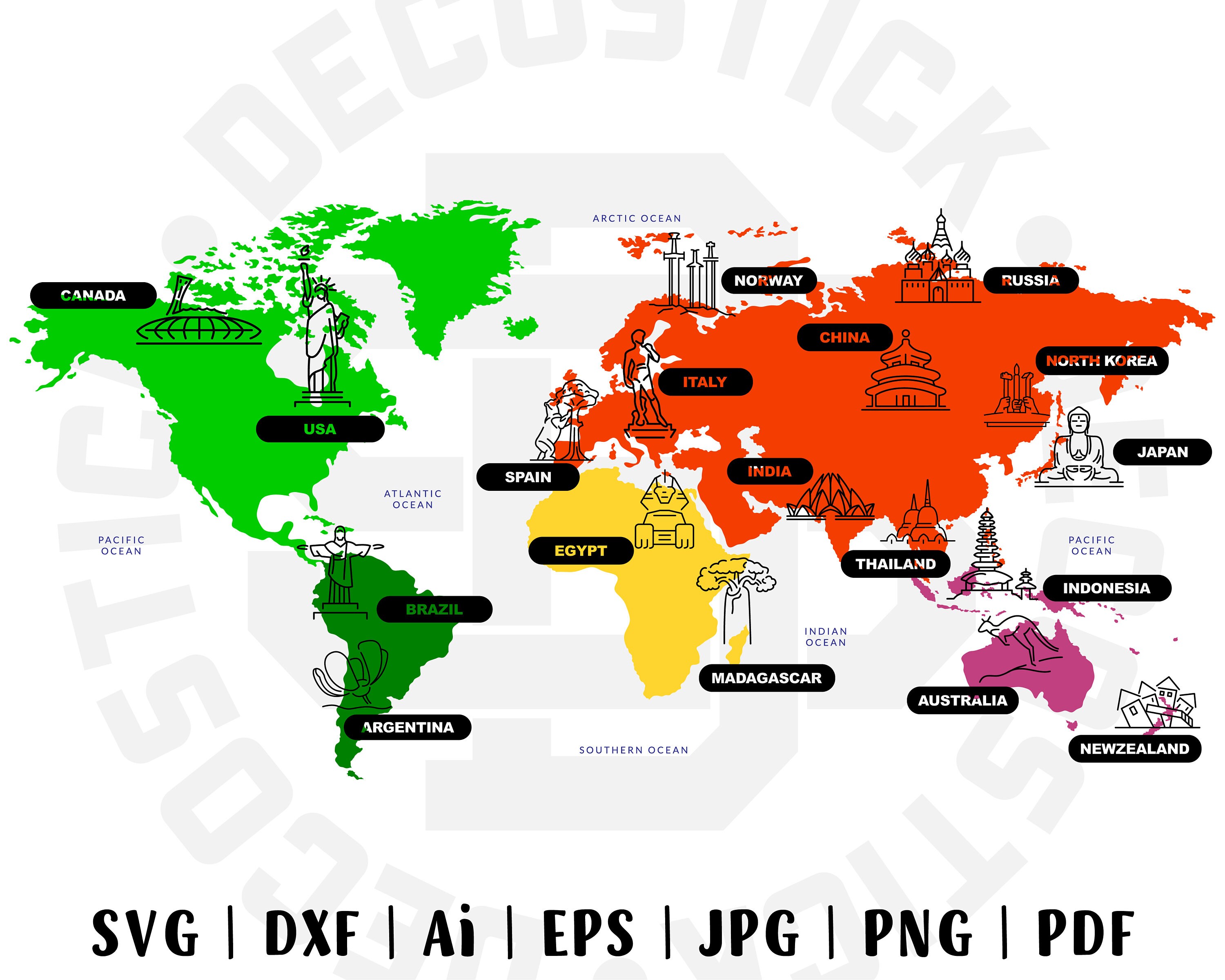 World Map With Famous Cities, World Map Svg, Map Svg, Famous Cities Svg ...