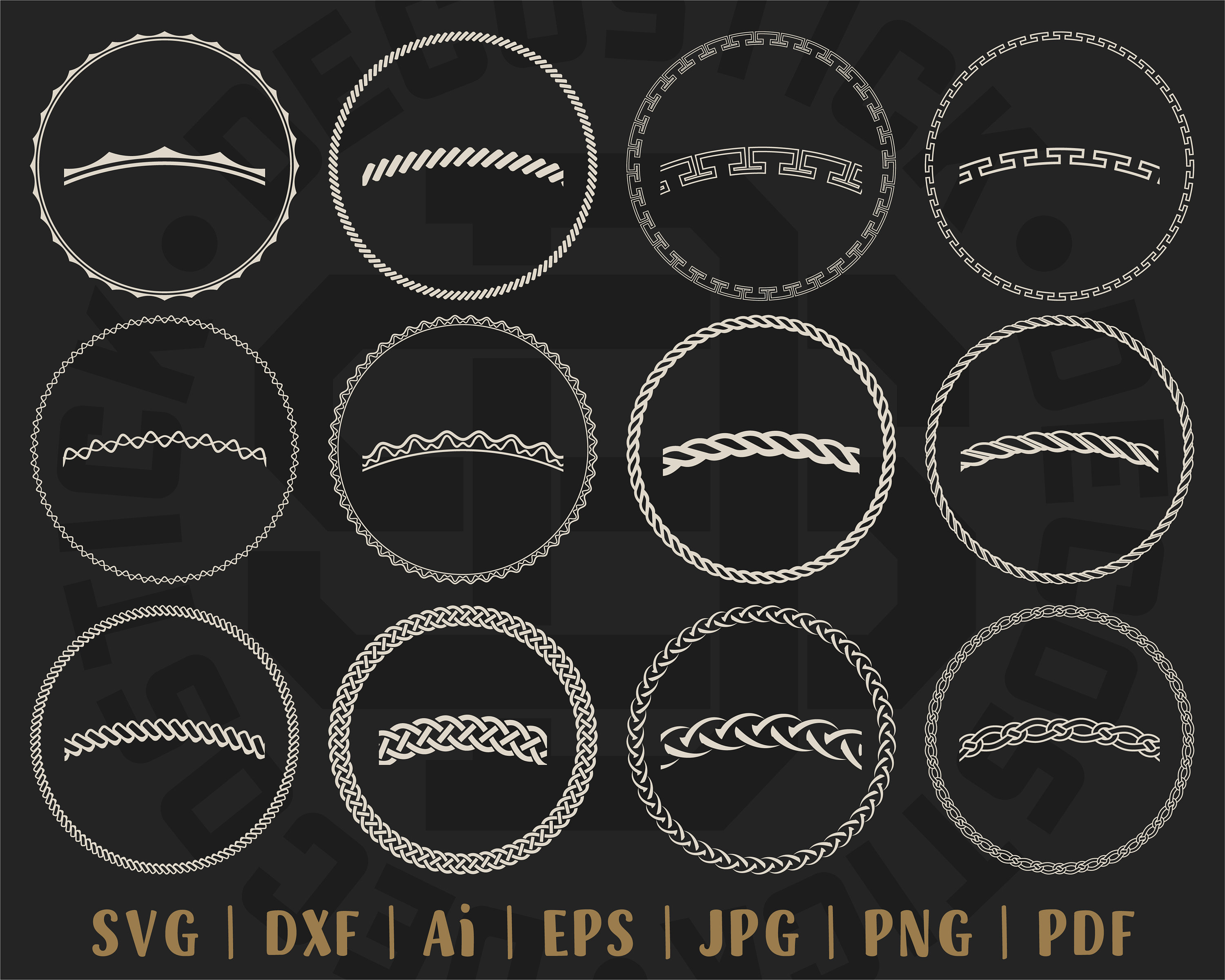 12 SVG Files, Circle Frames, Round Patterned Frames, Monograms, Circle ...