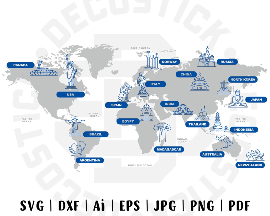 World Map With Famous Cities, World Map Svg, Map Svg, Famous Cities Svg ...