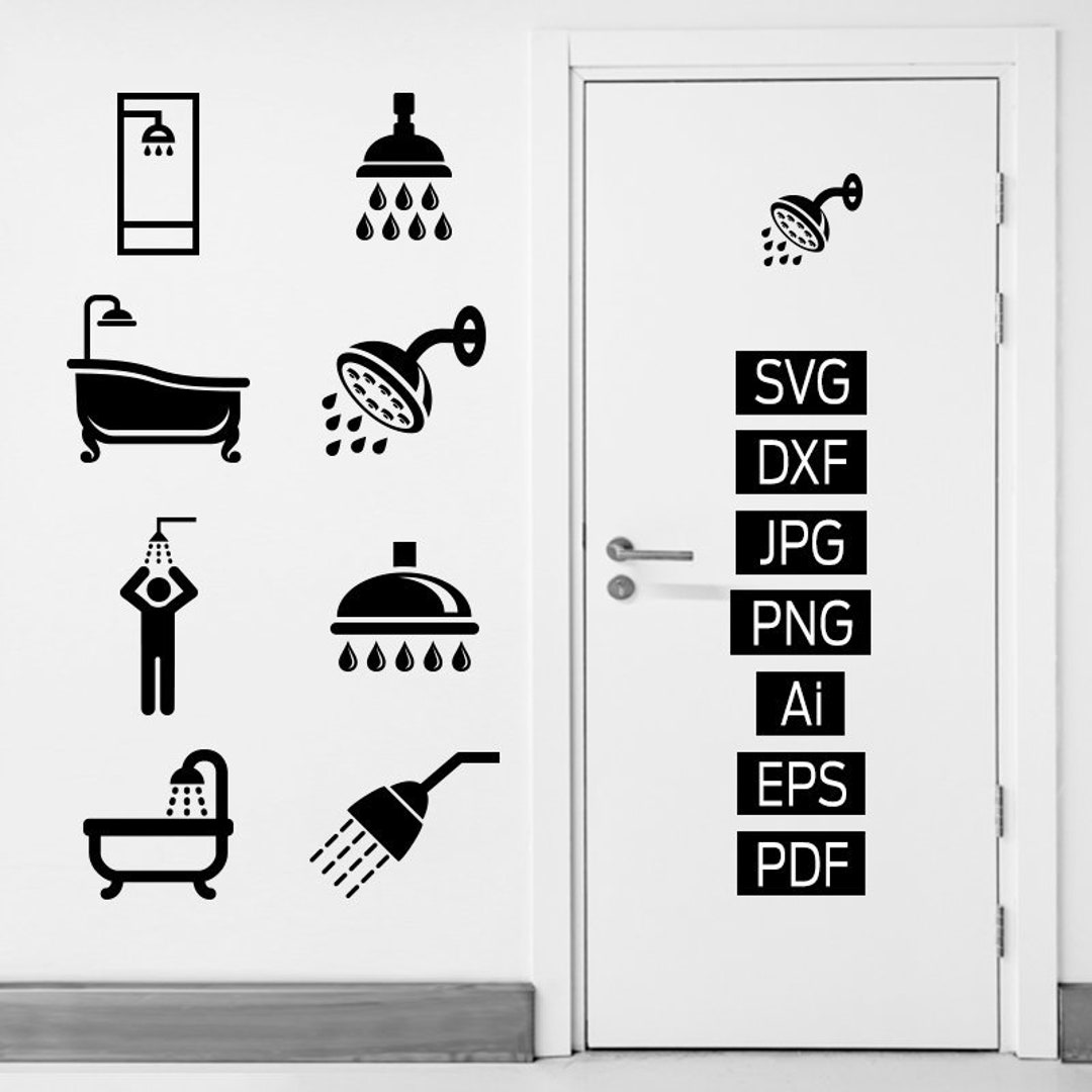 SVG File, Set of 8 Shower Room Vector Signs, Bathroom Sign, WC Sign ...