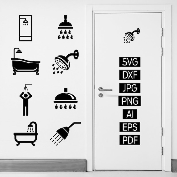SVG File Set of 8 Shower Room Vector Signs Bathroom Sign WC | Etsy