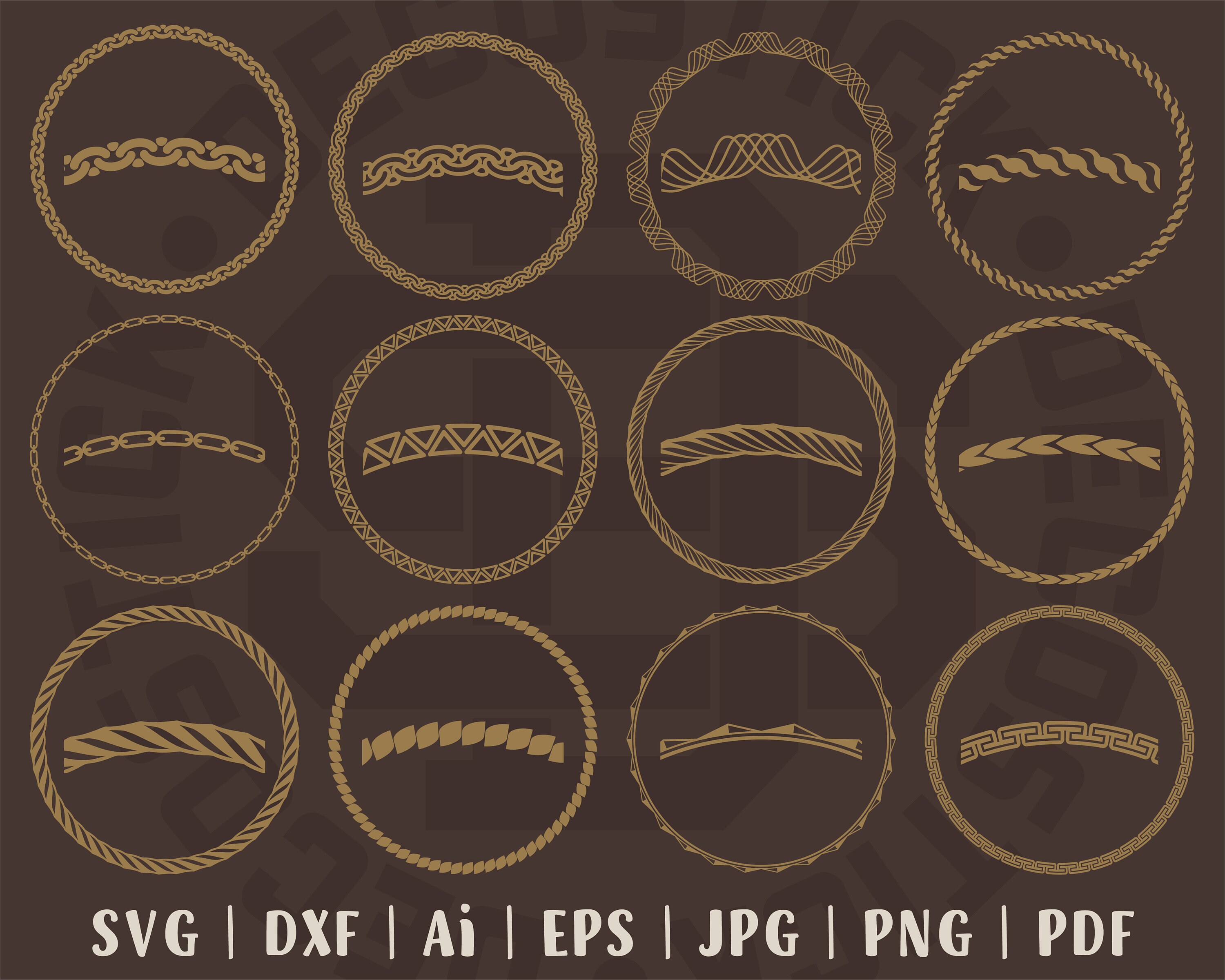 12 SVG Files, Circle Frames, Round Patterned Frames, Monograms, Circle ...