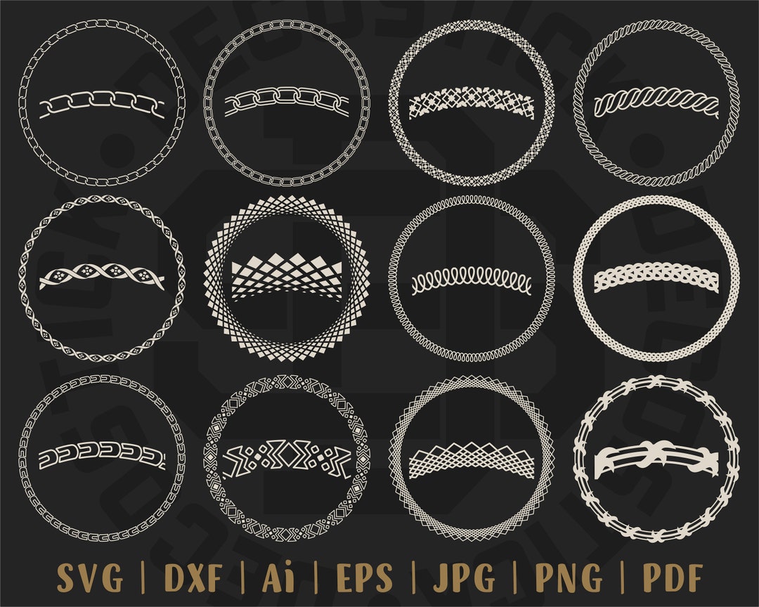 12 SVG Files, Circle Frames, Round Patterned Frames, Monograms, Circle ...
