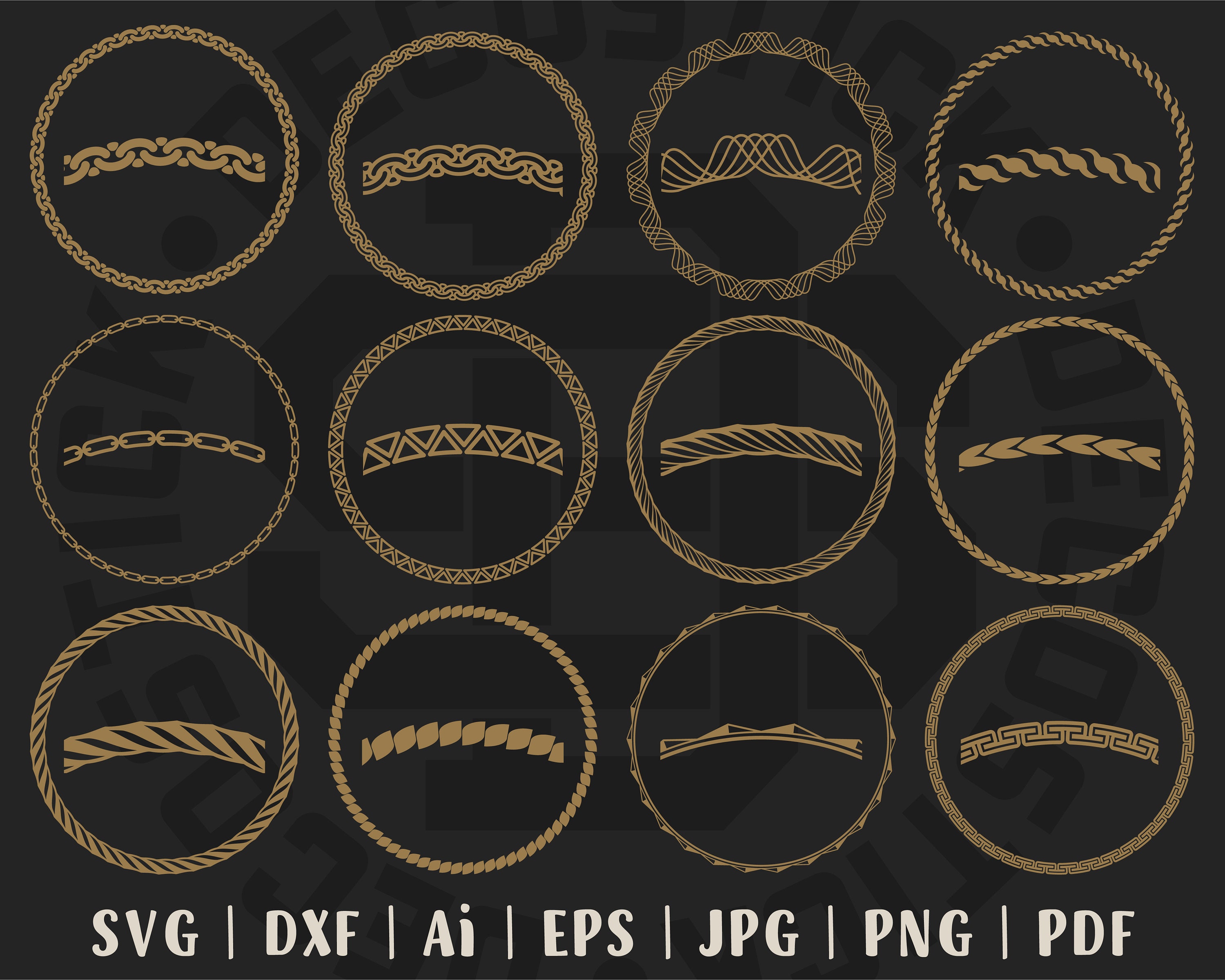 12 SVG Files, Circle Frames, Round Patterned Frames, Monograms, Circle ...