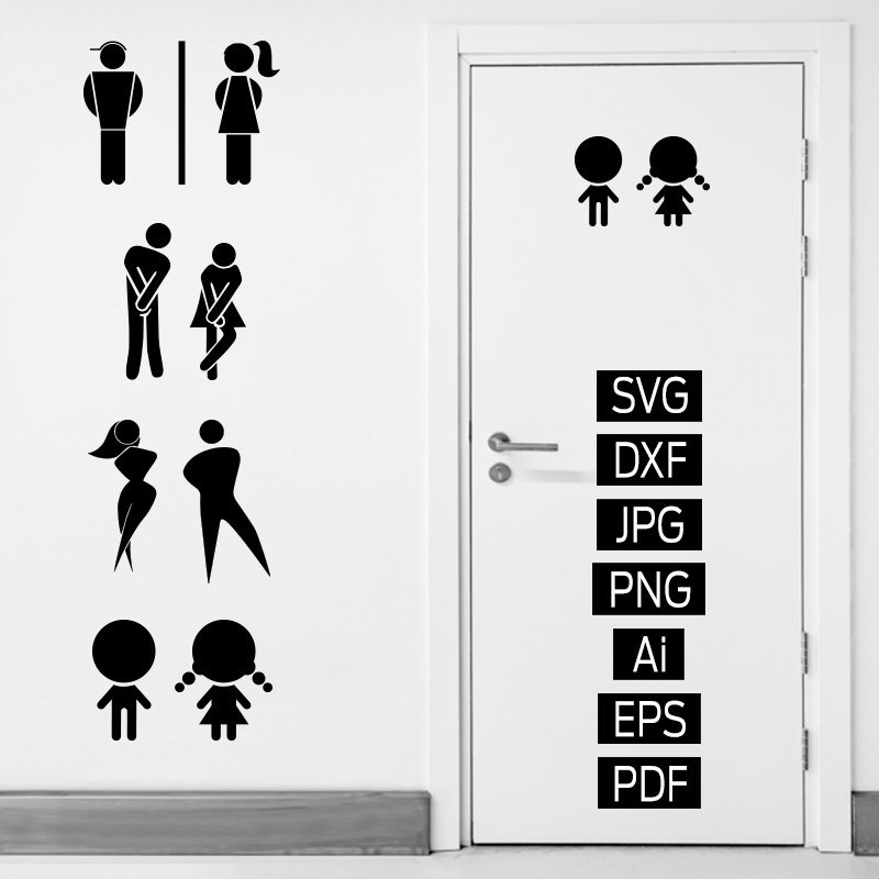 SVG File, Set of 4 Toilet Vector Signs, Bathroom Sign, WC Sign, Toilet ...
