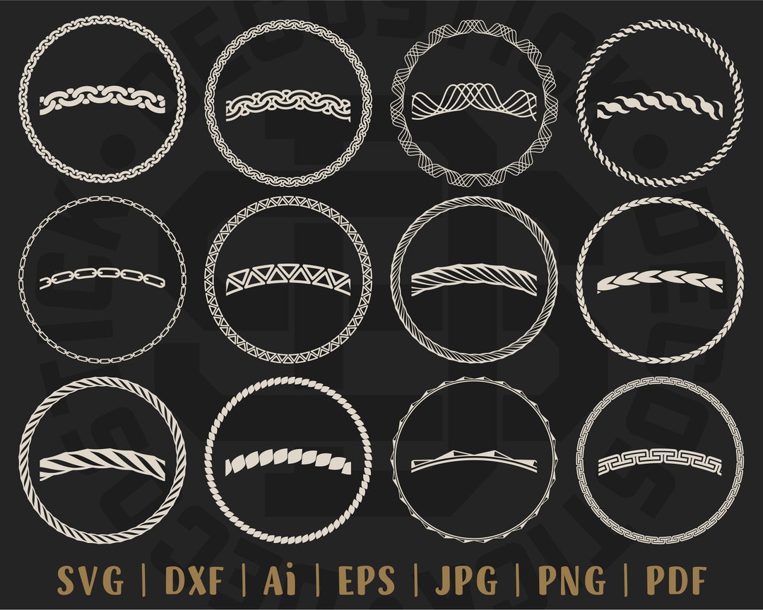 12 SVG Files, Circle Frames, Round Patterned Frames, Monograms, Circle ...