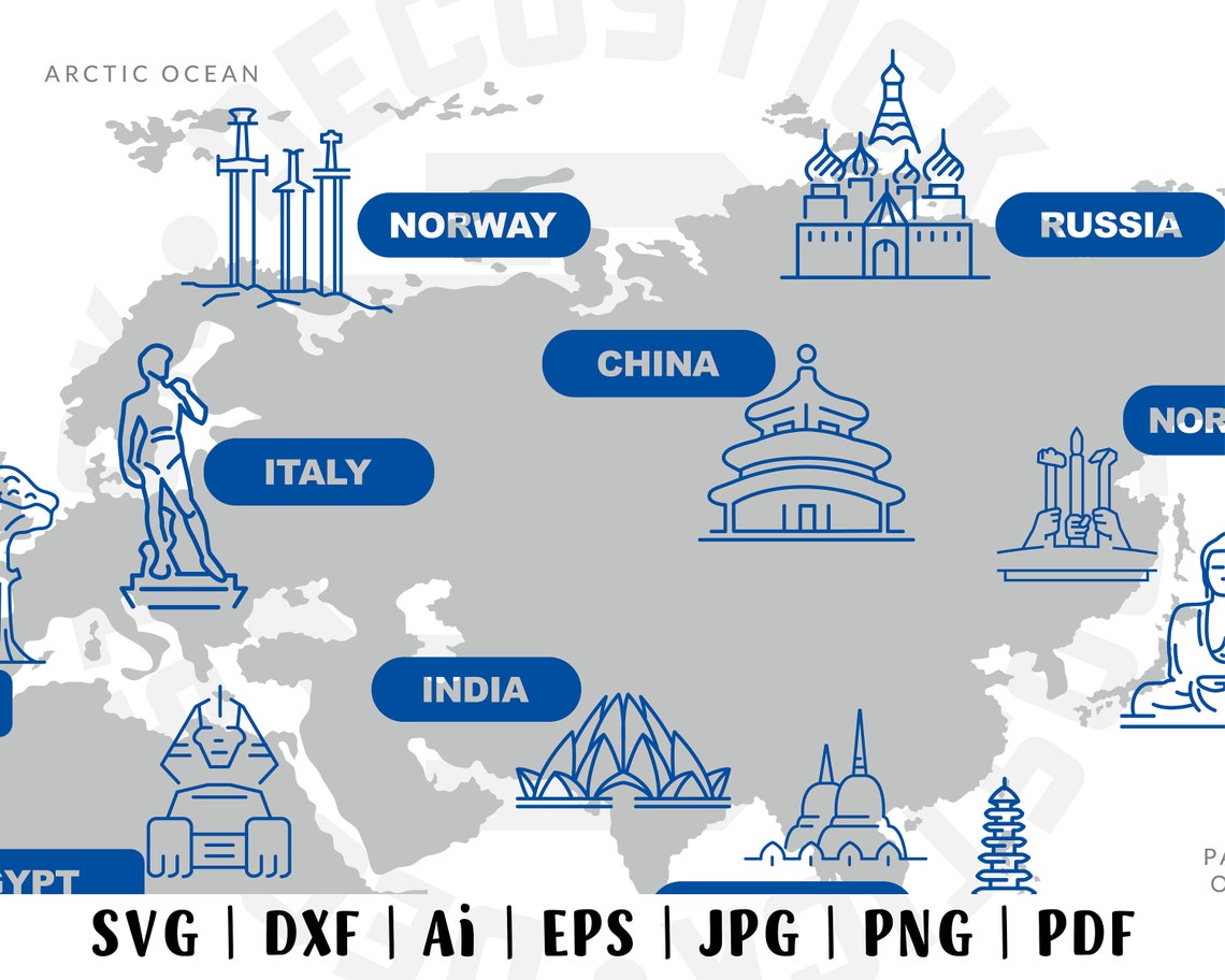 World Map With Famous Cities, World Map Svg, Map Svg, Famous Cities Svg ...