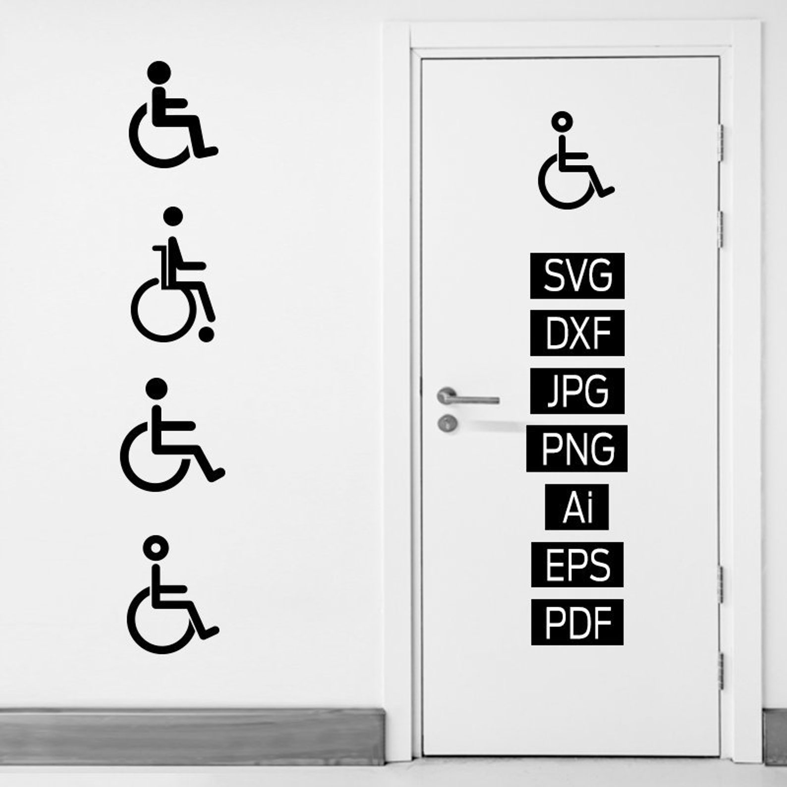 SVG File, Set of 4 Handicap Vector Signs, Bathroom Sign, Handicap Sign ...
