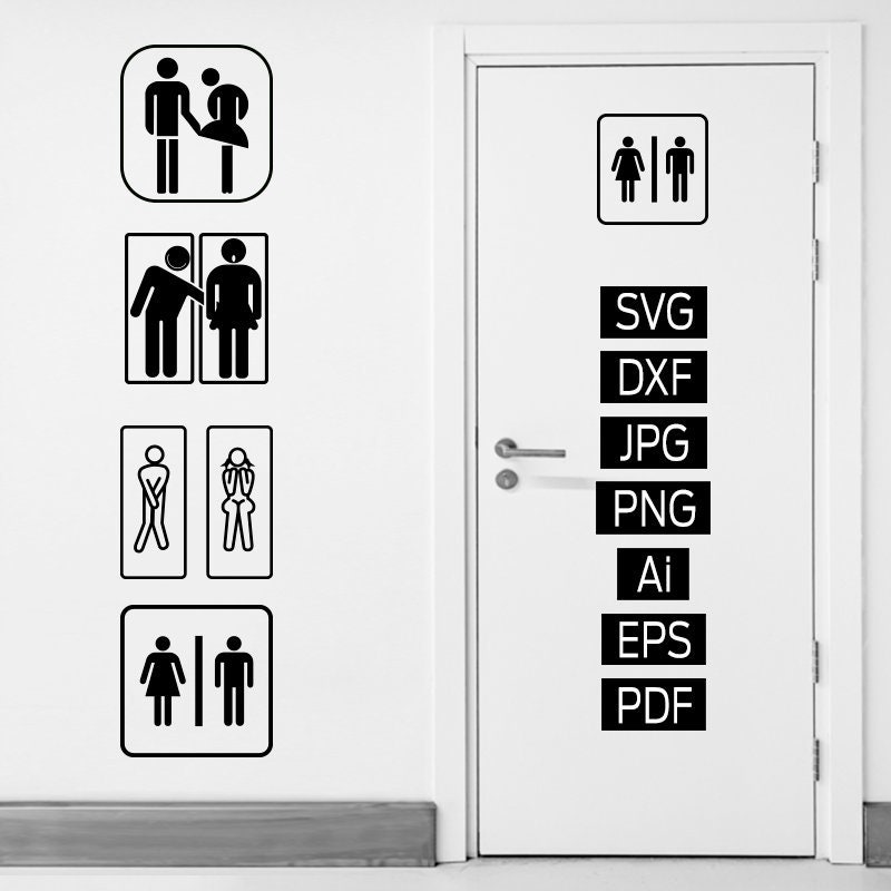 SVG File, Set of 4 Toilet Vector Signs, Bathroom Sign, WC Sign, Toilet ...