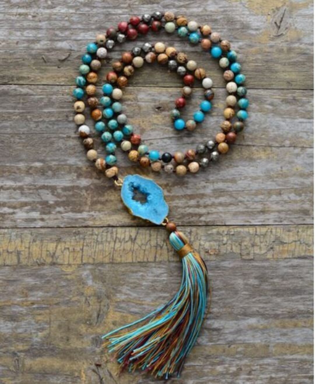 Druzy Jasper Necklace | Thread Mala Beads Necklace | Boho Jasper ...