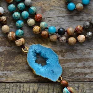 Druzy Jasper Necklace | Thread Mala Beads Necklace | Boho Jasper ...