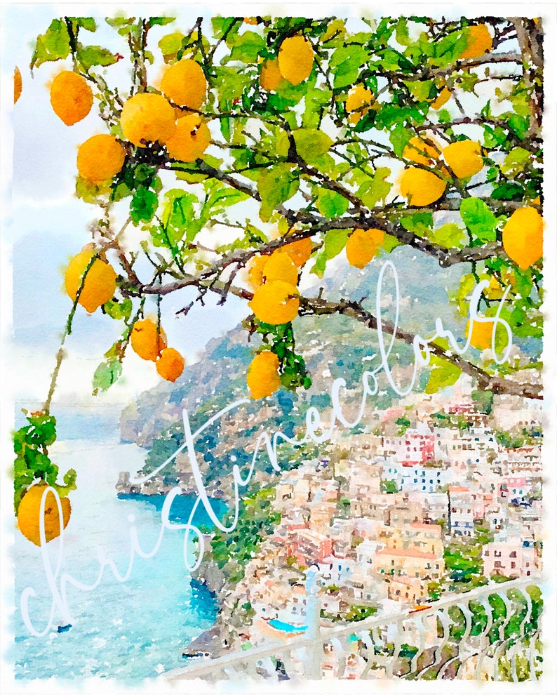 Positano Lemon Tree Amalfi Coast Watercolor Italian Coast - Etsy