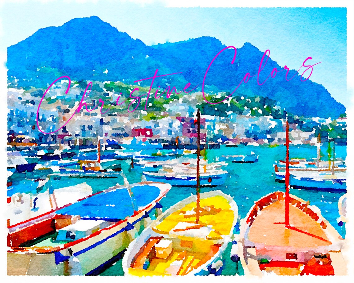 Capri Positano Amalfi Coast Watercolor Art Italian Coast - Etsy