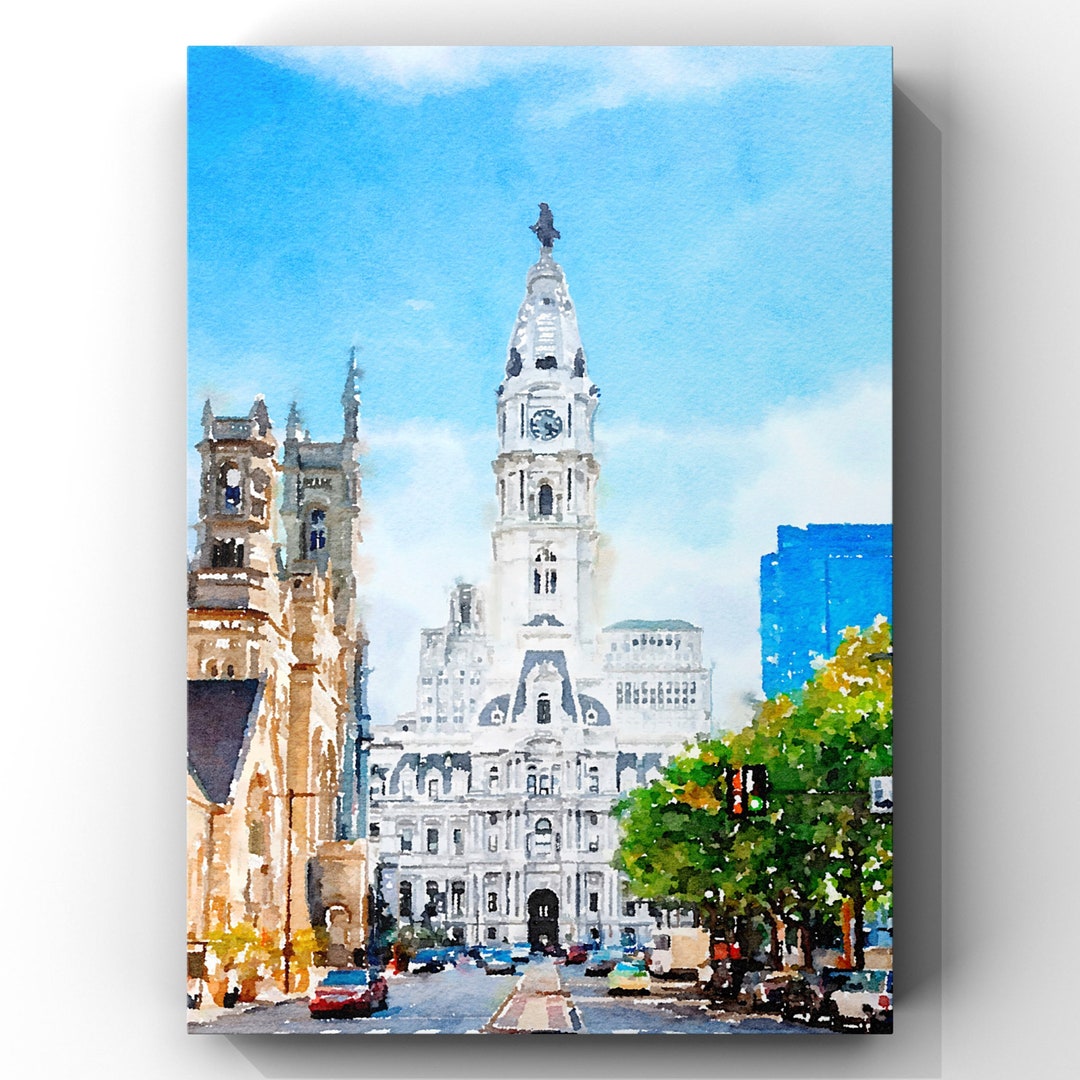 Philadelphia City Hall Watercolor Print: Philly Skyline Art (digital ...
