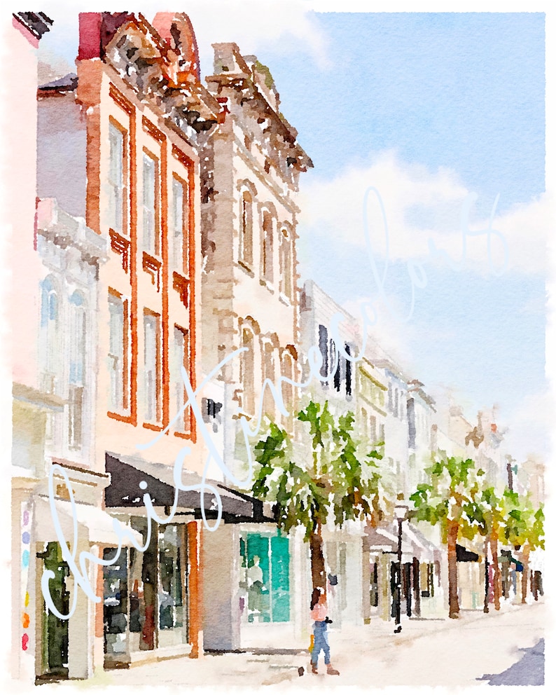 Charleston South Carolina Watercolor Print King Street - Etsy