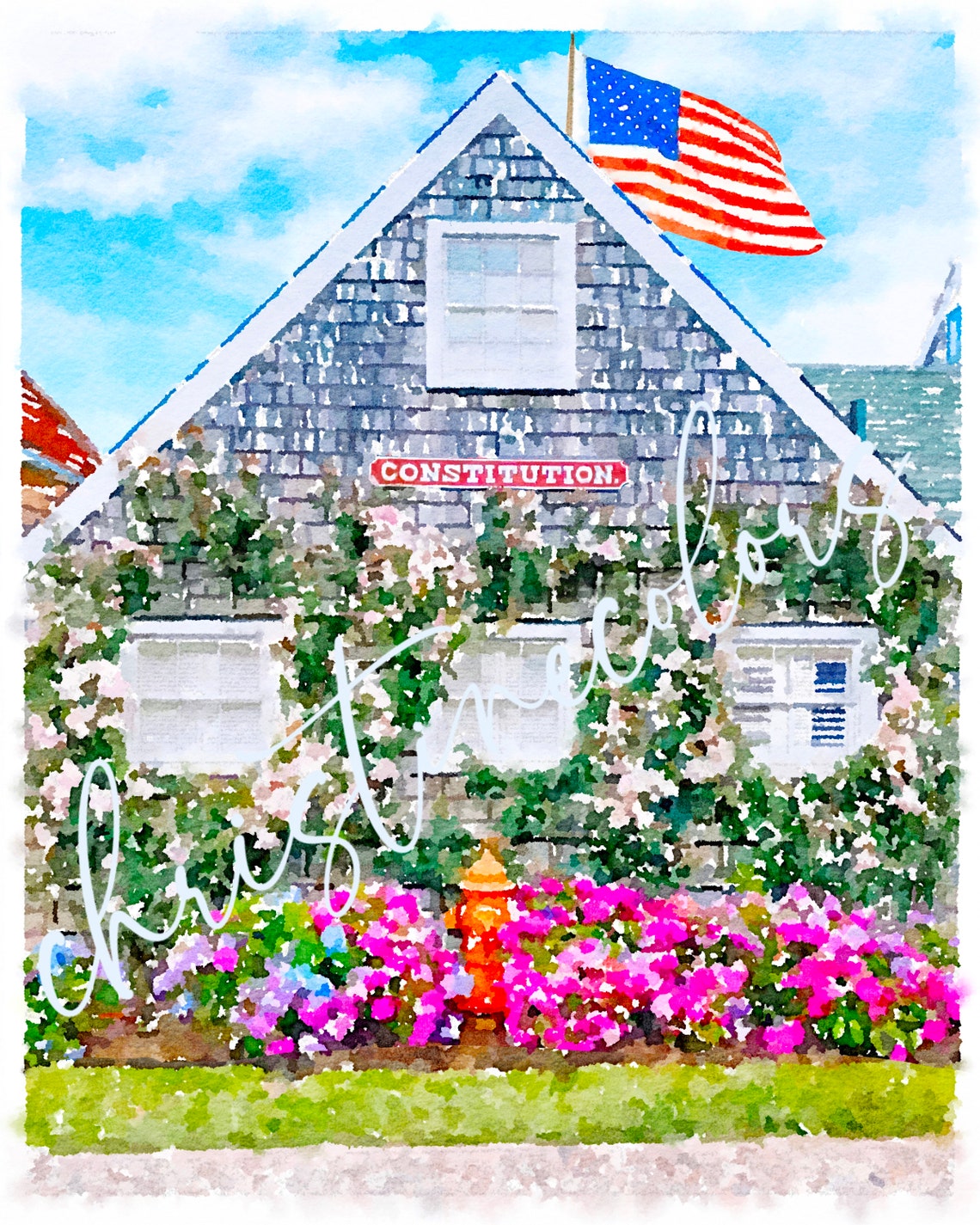 Nantucket Print Nantucket Watercolor Hydrangea Picture to - Etsy
