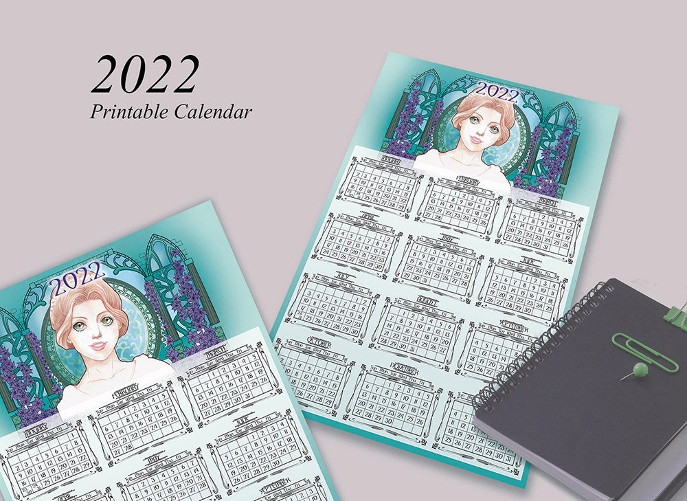 2022 Anime Year Calendar, Manga Style Watercolor Illustration, Inspired ...