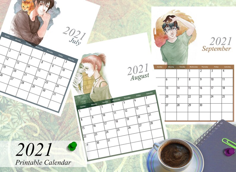 2021 Art Calendar Printable Manga Anime Ilustrated Art - Etsy