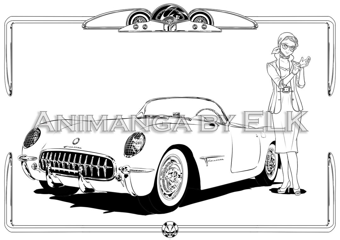 Dibujo para colorear imprimible estilo anime manga, Coches clásicos ...