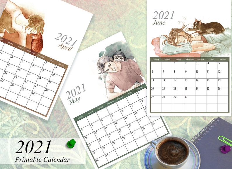 2021 Art Calendar Printable Manga Anime Ilustrated Art - Etsy