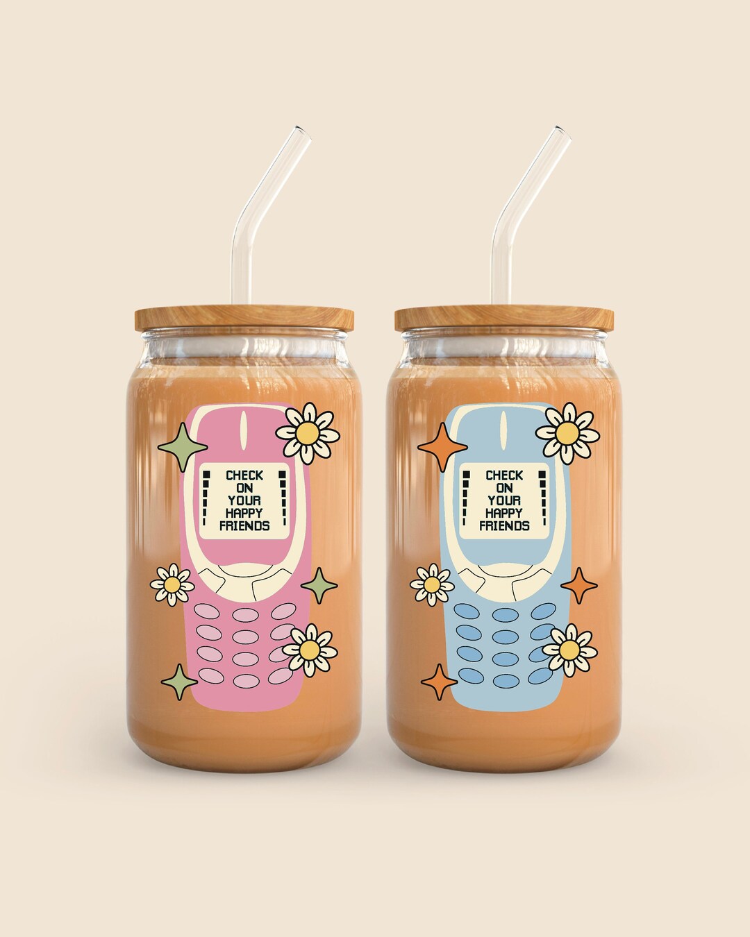 Check on Your Happy Friends Retro Cell Phone Beer Can Glass Coffee ...